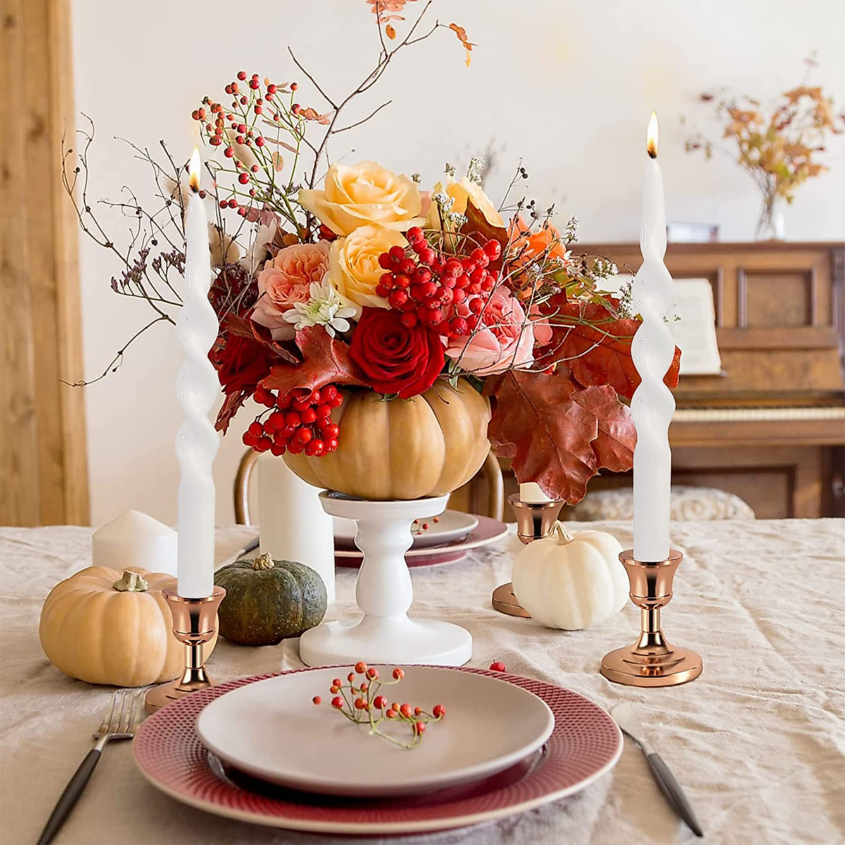 MAITREYA White Taper Candles Conical Stick Candles Spiral Taper Candles-Set of 4 for Decoration Weddings Party Church-Unscented Dripless Candles,10inch(D-White)