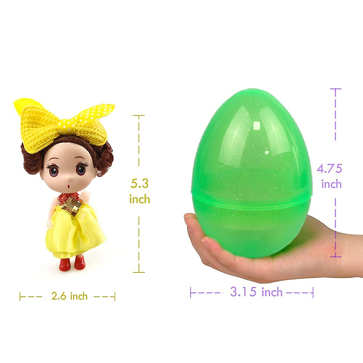 UNGLINGA Jumbo Easter Eggs Basket Stuffers with Fashion Beauty Doll Baby Girls Decorations and Stickers for Girls Toddler Kids Gift Surprise Egg Toy Party Supplies Pack of 6