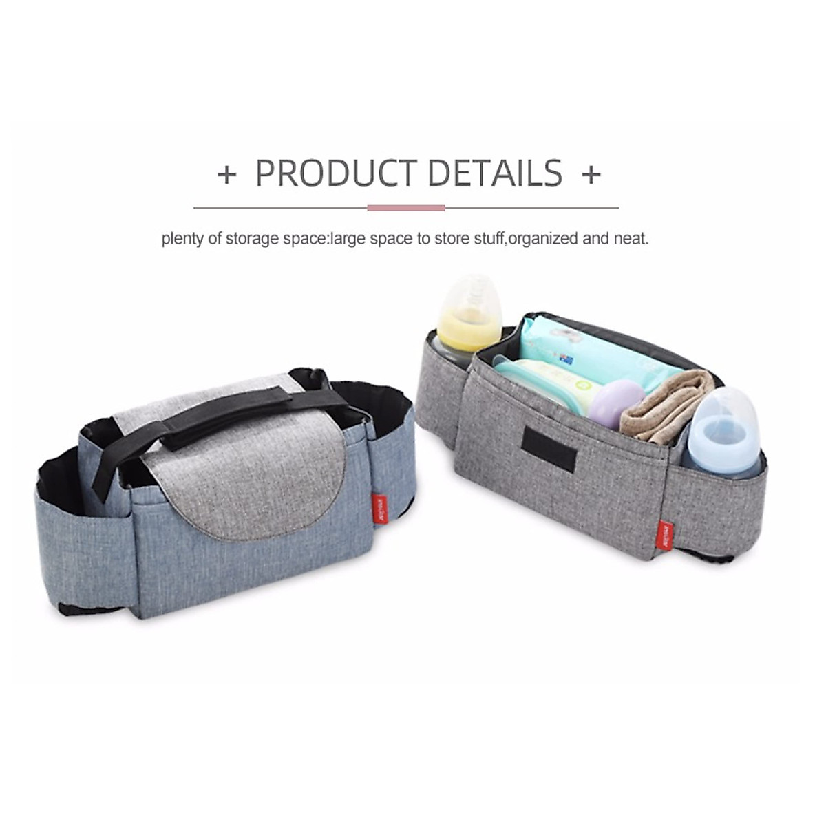 Universal Stroller Caddy, Stroller Organizer Featuring 6 Built-In Pockets, Adjustable Straps To Fit Nearly Any Stroller Active (Gray)