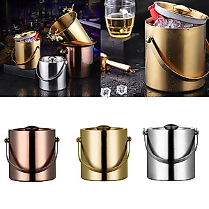 Cuawan Ice Bucket - 3L Double Thermal Insulation Bucket, Nordic Bar and KTV Beer and Wine Cocktail and Champagne Chilling Bucket with Lid,Champagne/Golden/Silver (Gold)