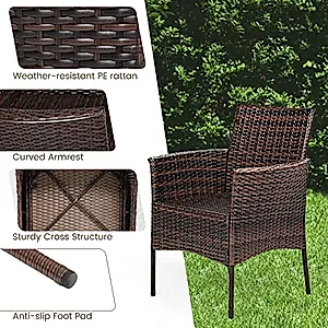 RELAX4LIFE Patio Dining Chairs Set of 2 PCS Wicker Armchairs with Comfortable Cushions for Deck, Garden, Lawn, Balcony, Backyard and Poolside Outdoor PE Rattan Fire Pit Chairs (2, Brown+Beige)