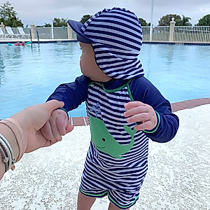 Toddler Boy Swimsuit 6-12 Months Baby Boys One Piece Sunsuit with Sun Hat Long Sleeve Whale Zip Bathing Suit Green Swimwear