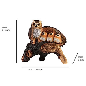 Garden Statue Owl Figurine Light - Resin Sculpture with Solar LED Light, Cute Owl for Patio,Yard, Lawn Ornaments, Gifts for Mom,Housewarming.