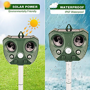 2024 Upgraded Animal Repellent,Cat Repellent Device,Squirrel Repellent,Waterproof Deer Repeller Motion Sensor,Sound and LED Flashing,Animal Repellent for Dog Bird Rabbit