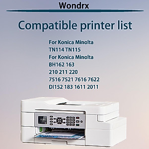 Compatible TN114 Toner Cartridge for Konica Minolta TN114 TN115 for BH162 163 210 211 220 7516 7521 7616 7622 DI152 183 1611 2011 High Yield 11000 Pages (Black 2Pack)