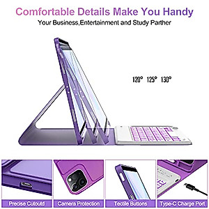 Keyboard Case for iPad Air 13-inch(M2, 2024) & iPad Pro 12.9 (6th 2022/5th 2021/4th 2020/3rd 2018 Gen), Detachable Bluetooth Keyboard| 7 Color Backlit| Slim Protection Cover with Pencil Holder, Purple