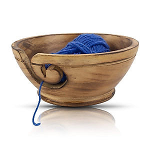 Handcrafted Wooden Yarn Knitting Crochet Bowl Holder for Skien Yarn Balls Decorative Storage Organizer Crocheting Needlework Knitting Accessories Kit Supplies Sturdy Non Slip Gifts for Mother Her