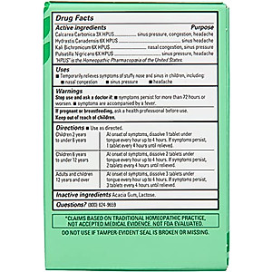 Hyland's 4 Kids Stuffy Nose & Sinus Cold and Allergy Medicine for Children Ages 2+ Headache Relief and Nasal Decongestant, 50 Tablets