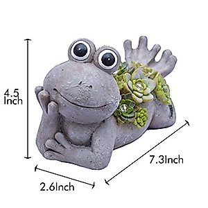 TERESA'S COLLECTIONS Frog Garden Statues with Solar Light, Adorable Resin Lawn Ornaments Green Animal Figurines Sculptures Outdoor Decor for Outside Home Patio Yard Pond Deck Decorations, 7.3 Inch