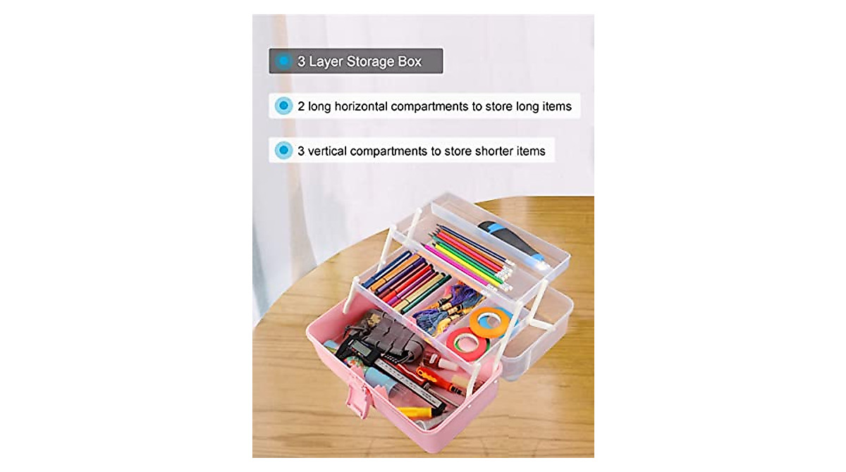 Beoccudo Pink Craft Box: Portable 3 Layer Organizer