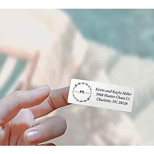 Personalized Return Address Labels Monogram - High Gloss Custom Mailing Labels on Sheets - Self-Adhesive Return Stickers for Envelopes with Crisp Printing Design (Large Labels White)