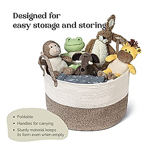 Luxury Little XXXL Nursery Storage Basket, 22 x 22 x 14 inches - 100% Cotton Rope Basket with Handles, Laundry Basket for Toys, Blankets and Pillows - Off White & Beige