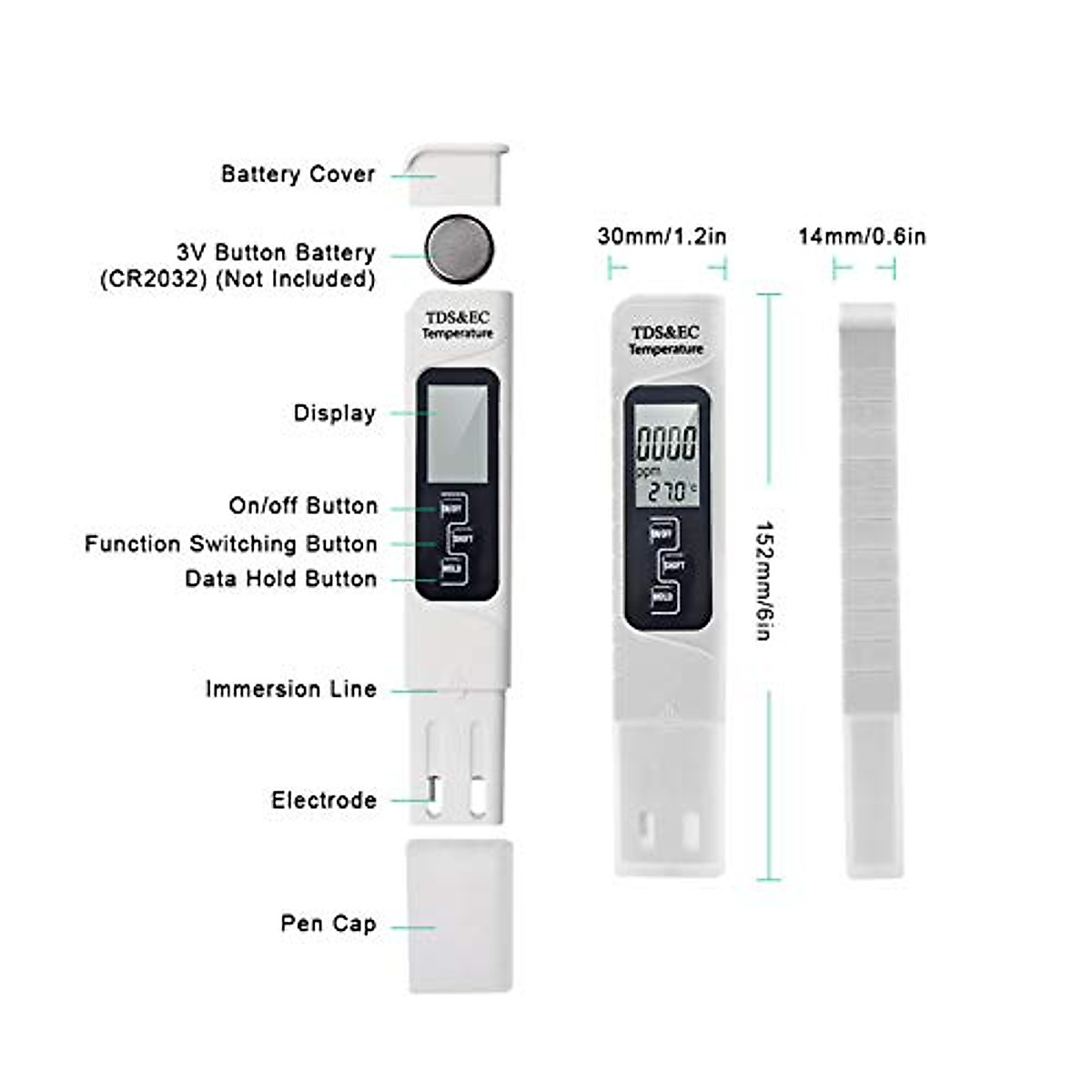 Hanna Conductivity Meter,Industry Leitfähigkeit Aquarium 3 in 1 Water Quality Tester Tds Ec Conductivity Temperature Meter for Household Water Digital Pool Water Testerfor The for Tds Ec