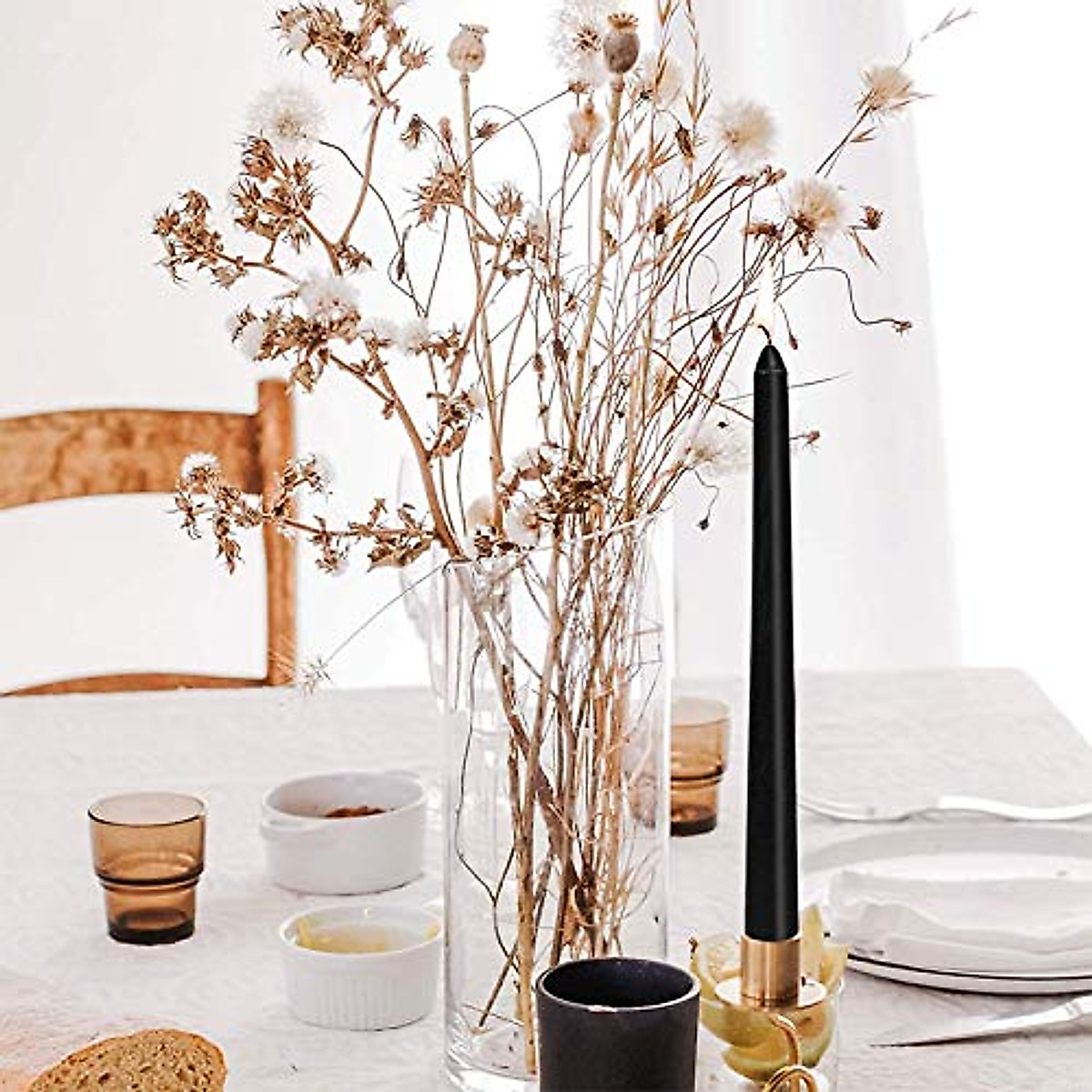 Tonsooze Black Taper Candles, 14 pcs Unscented Candles, 10 inch High, 3/4 inch Thick - 7.5 Hours Burning (Black)