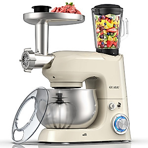 GUALIU 7-IN-1 Stand Mixer, 6+P Speeds Kitchen Electric Mixer, 5.3QT Stainless Steel Bowl Mixer With Dough Hook, Whisk, Beater, Meat Grinder, Blender, Multifunctional Household Kitchen Mixer