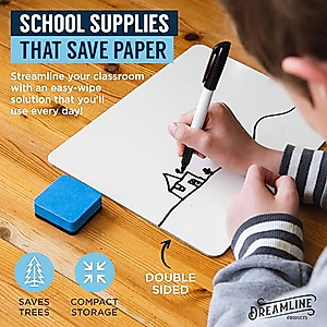 Double Sided Dry Erase Small White Board with Lines (12 Boards + 15 Pens/Erasers) - 9x12 Inch Dry Erase Board for Kids Lapboard, Mini Whiteboard, Small White Board Dry Erase for Students & Classroom