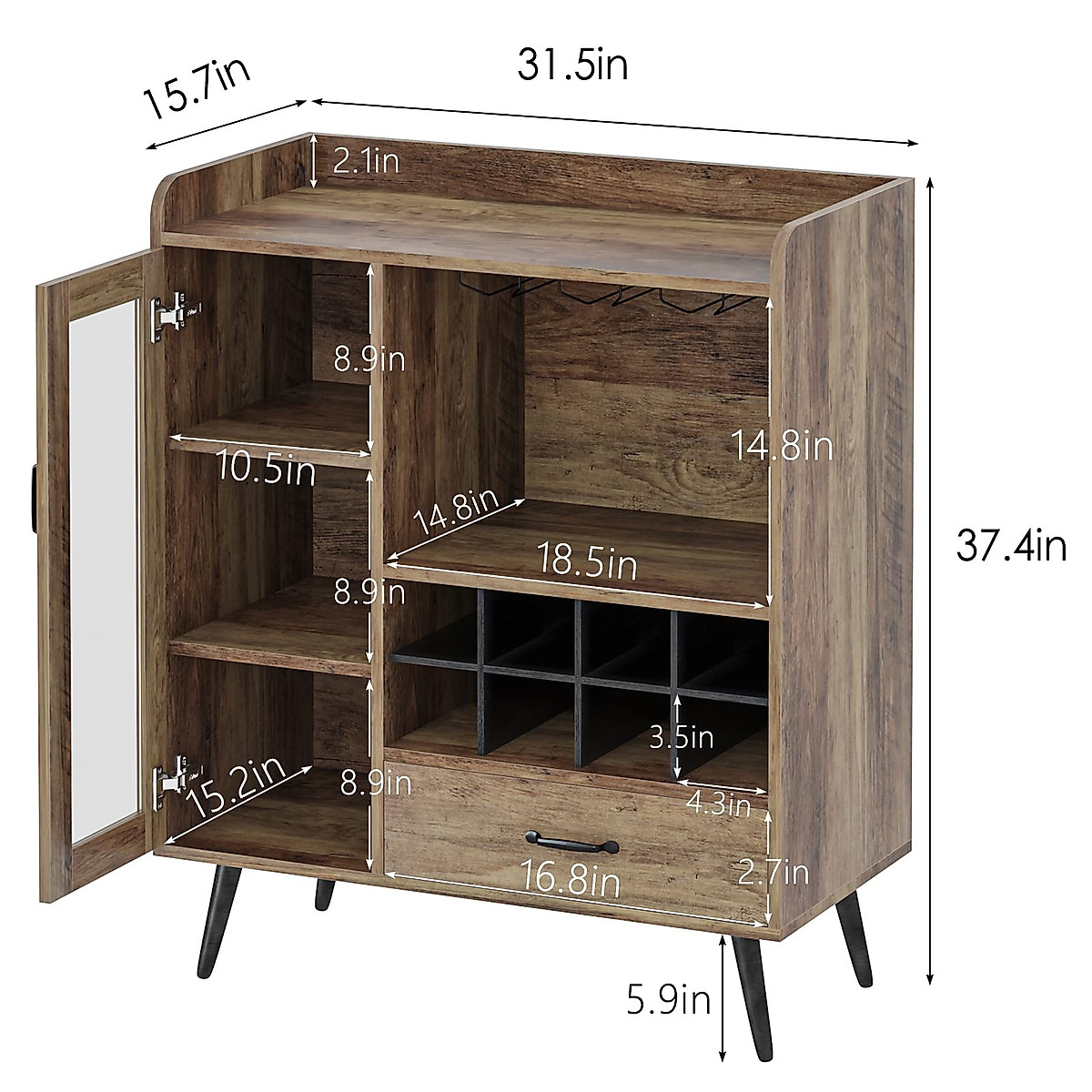 SogesGame Wine Cabinet Bar Cabinets for Liquor Wine Storage Rack Liquor Cabinet Bar Wine Cabinet for Liquor, Freestanding Wine Rack Buffet and Sideboards with Glass Holder for Living Room, Dining Room