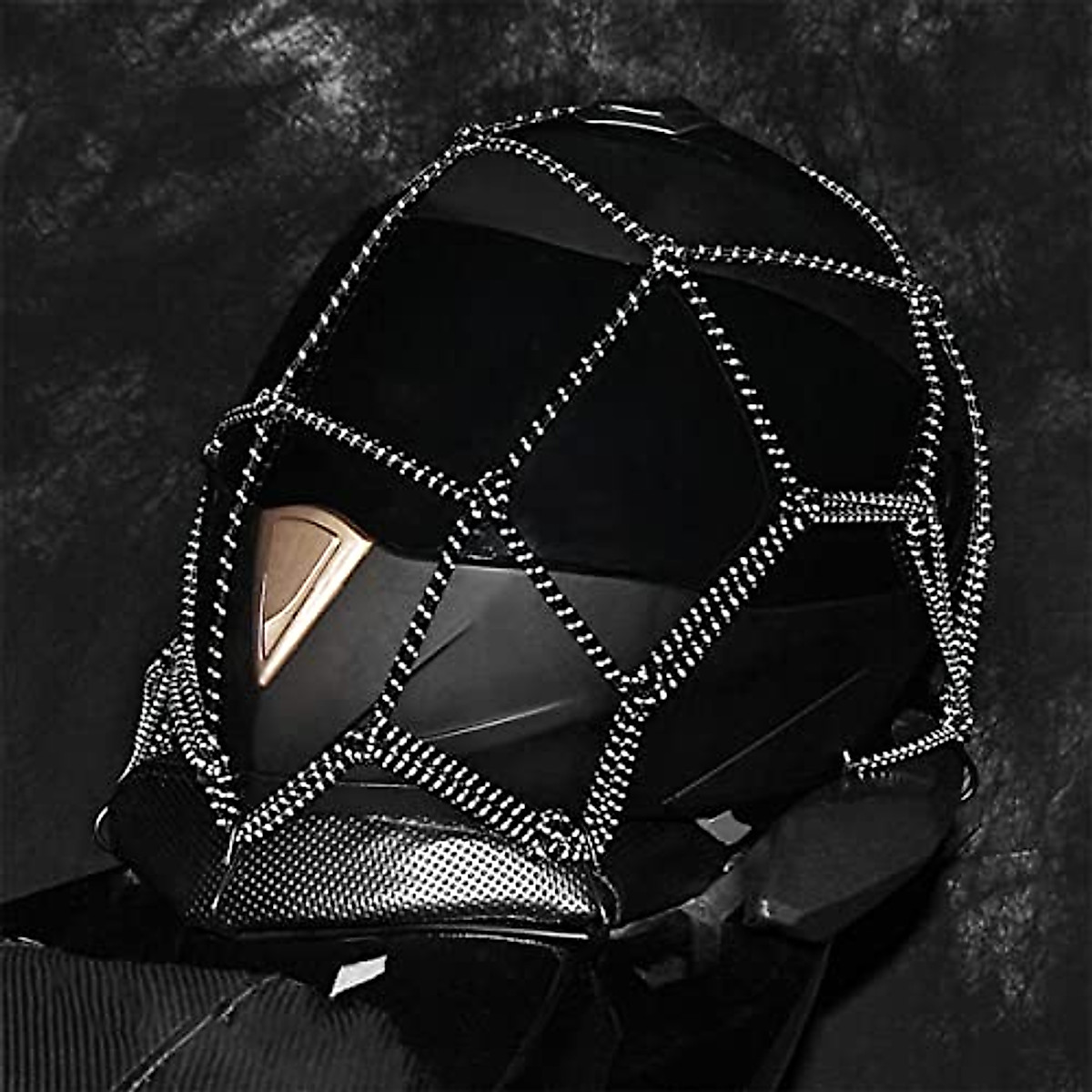 Motorcycle Reflective Cargo Net, 15.7"x15.7" Bungee Cargo Net Natural Latex Core, Stretchable Luggage Thicken Netting with 6 Hooks, Fuel Tank Helmet Mesh for Motorcycle Bikes ATVs UTVs (Black)