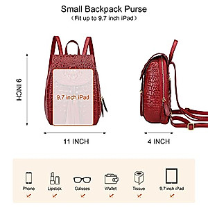 PIJUSHI Small Crocodile Leather Backpack Purse for Women Fashion Casual Backpack Crocodile Bag (B 66810 red)