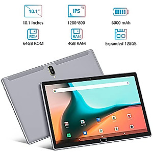 Tablet 10.1'' Android 11 Tablet 2023 Latest Update 4G Phone Tablet 64GB + 4GB Storage Octa-Core Processor, 13MP Camera, Dual SIM Card Slot, 128GB Expand Support, GPS, WiFi, Bluetooth, 1080P HD (Gray)