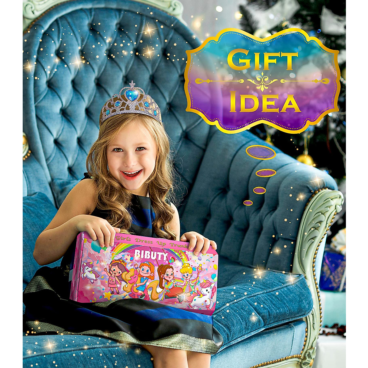 BIBUTY Kids Princess Dress Up Clothes for Little Girls, Pretend Play & Dress Up Princess Costume Set with Princess Dresses Crown for Little Girls, Princess Toys Gifts for 3-6 Toddler Little Girls