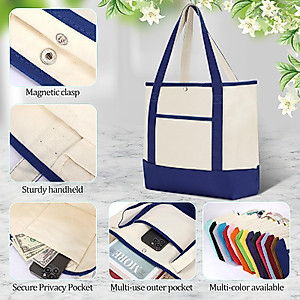 Sanwuta 16 Pack Polyester Canvas Tote Bags Bulk with Outer Pocket Extra Large Reusable Grocery Shopping Travel Blank Tote Bag for Women Mother, 17.7 x 4.7 x 13.8 Inches