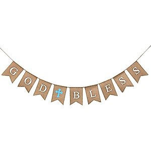 God Bless Baptism Banner by WATINC, Communion Party Banner, Christening Decoration Kit for Wedding, Baby Shower Party, First Communion (Blue)