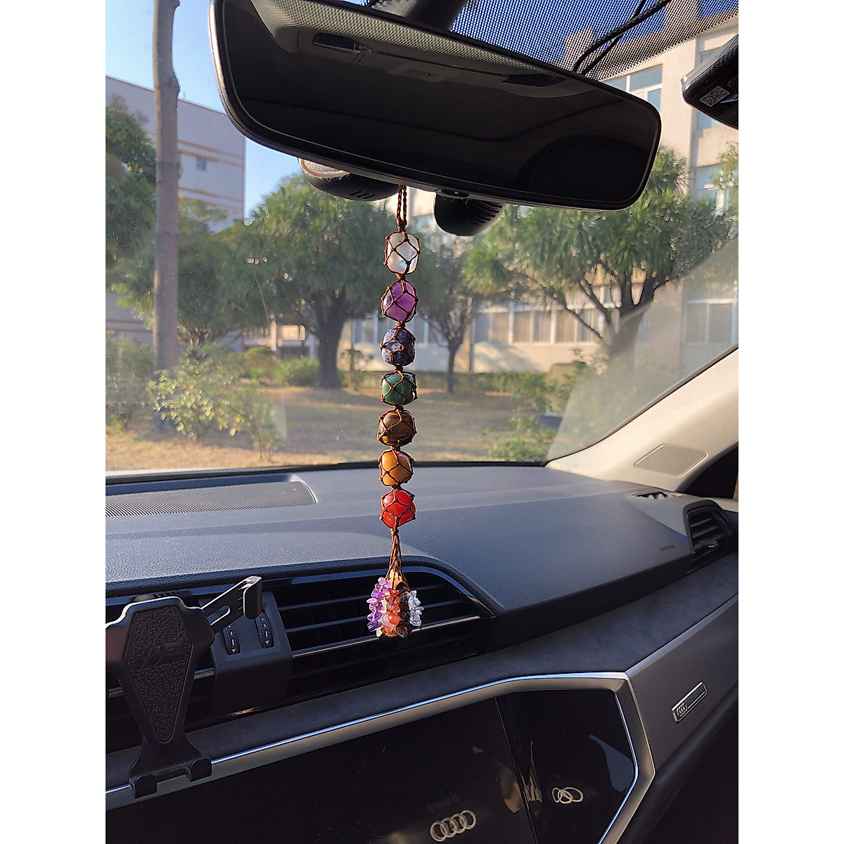 Handmade Crystal Window Car Hanging Ornaments 7 Chakra Home Decoration Feng Shui Ornament Yoga Meditation Car Decoration Tumbled Palm Stones Christmas Decorations Ornaments