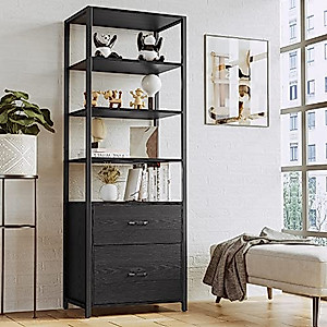 IRONCK Industrial Bookcase with File Cabinet Drawers, 71.6 in Tall Bookshelf 5 Tier, Freestanding Storage Home Office Cabinet Organizer, Rustic Home Decor, Black