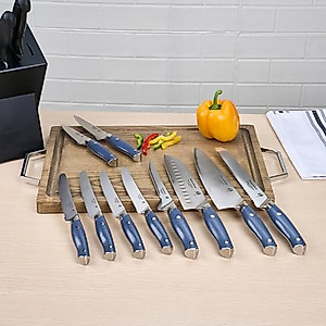 Restaurantware Sensei 10-Piece Knife Set 1 Sharp Professional Knife Set For Chefs - Damascus Steel 67 Layers Blue German Steel Steel Knife Set Ergonomic Handle For Multi Purpose Kitchen Use