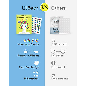LitBear Acne Patch Pimple Patch, Rainbow Star & Heart Shaped Acne Absorbing Cover Patch, Hydrocolloid Acne Patches For Face Zit Patch Acne Dots, Tea Tree Oil + Centella, 108 Patches, 14mm & 10mm
