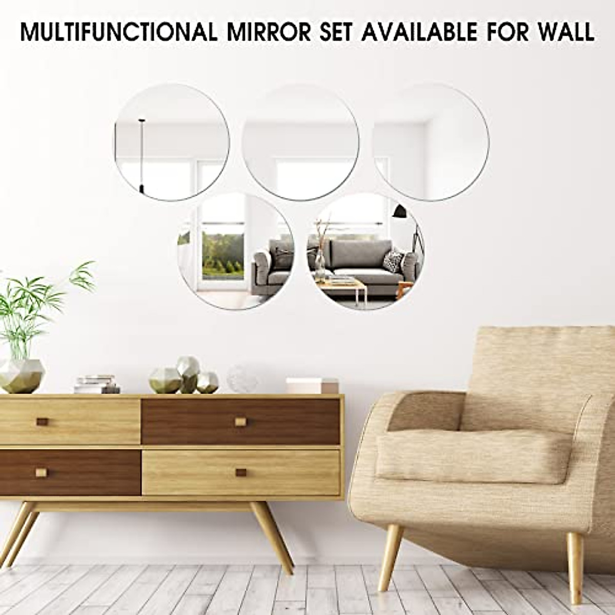 VASUHOME 12" Round Mirror Centerpieces for Tables, Mirror Tray Set for Wedding and Party Decorations, Circle Mirror Plates with Smooth Edge and Cushioned Feet, 2mm Thick