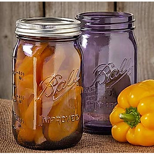 Ball Jar with Lid and Band - Pick Your Size and Color (Purple, Wide Mouth Quart - 32 oz.)