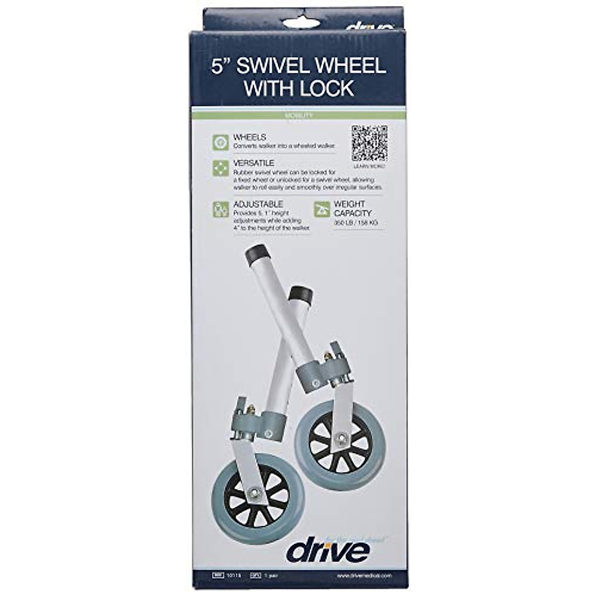 Drive Medical 10115 Swivel Lock Walker Wheels, Gray/Silver (Pack of 2)
