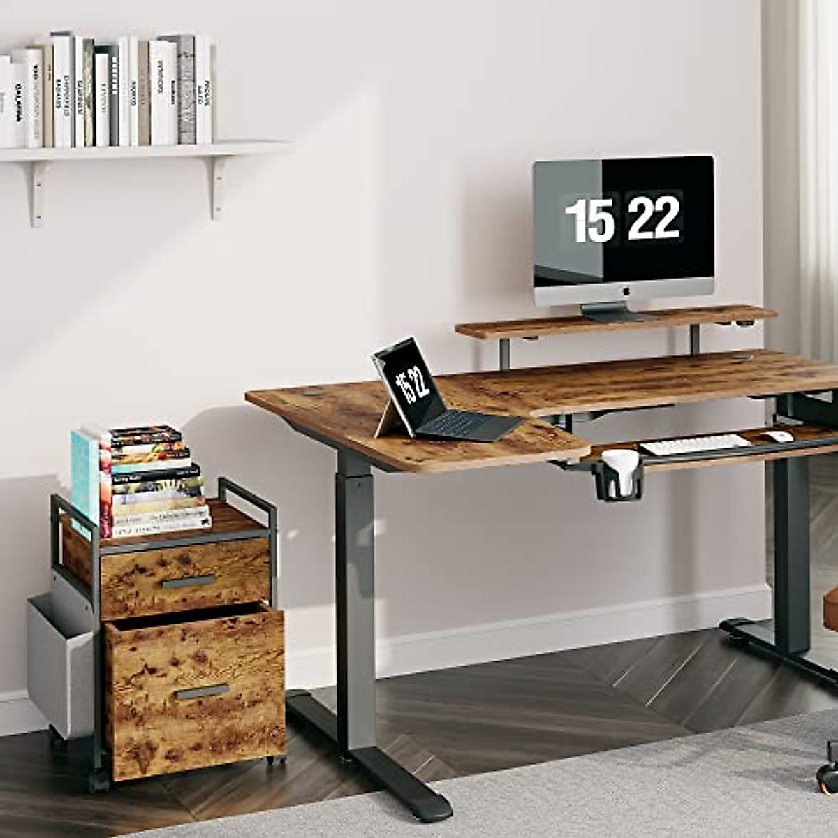 EUREKA ERGONOMIC File Cabinet 2 Drawers, Rolling File Cabinet with Bag for Home Office, Under Desk Rolling File Cabinet, Wood Filing Cabinet, Printer Stand with Storage, Rustic Brown