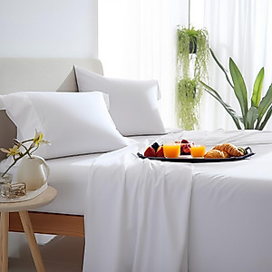 Queen Size White Color Flat and Fitted Sheet Set of 4 | Haus and Kinder 400 TC Hotel Luxury Breathable Bedding Sheets | 100% Long Staple Cotton, Sateen Weave Bed Sheets (Queen, White)