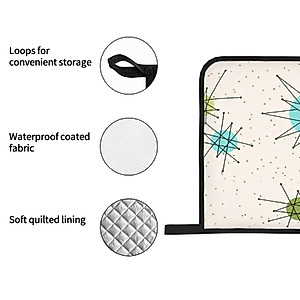 4-Piece Oven Glove and Pot Holder,Iconic Atomic Starbursts,Heat-Resistant Oven Glove and Pot Holder,Can Be Used for Cooking and Grilling, Orange