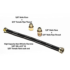 Dreffco 24'' x 3/4'' High Capacity Gas Flex Line - Premium Quality Black Non-Whistle Fire Pit, Fireplace, Dryer Gas Line - Perfect Gas Line for NG or LP Fire Pits - Versatile Usage - Easy Installation