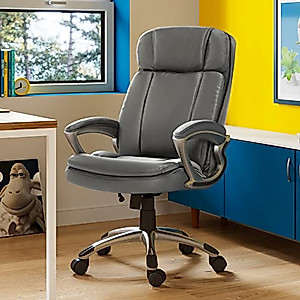 Serta Big & Tall Executive Office Chair High Back All Day Comfort Ergonomic Lumbar Support, Bonded Leather, Opportunity Gray