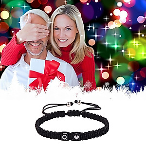 Initial Bracelets for Women Teen Girls, Initial A-Z Heart Letter Charm Bracelets Handmade Adjustable Rope Bracelets for Mother's Day Graduation Gifts Personalized Birthday Gifts (Black, A)