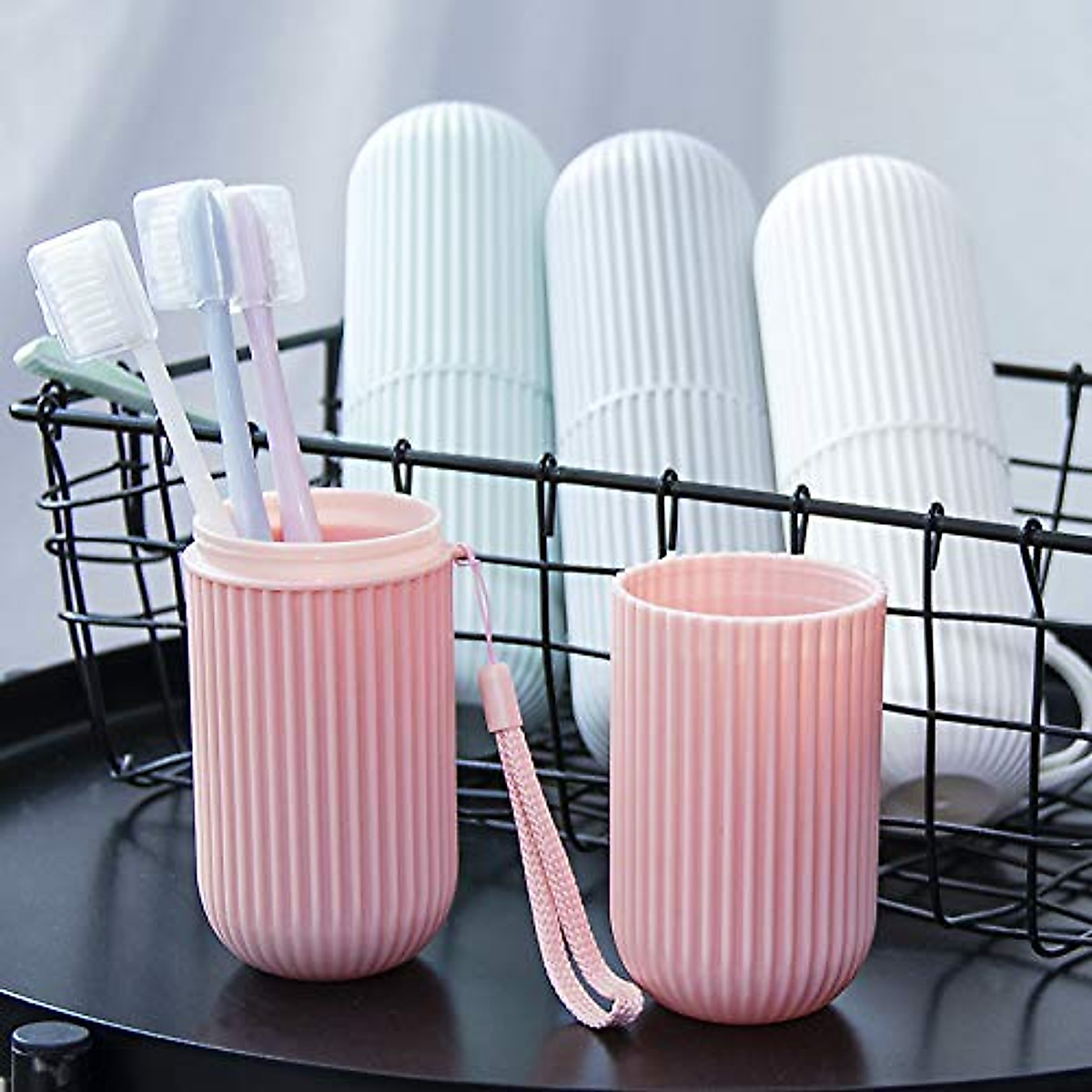 Travel Toothbrush Holder Case Set Kids Women Men Portable Toothbrush Case Travel Container Toothbrush Holders With Picking Sling Gargle Cup Toothbrush Protector Storage Traveling Camping Business Trip