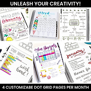 bloom daily planners Undated Dot Journaling Calendar Planner - Essential Weekly/Monthly Grid Style Agenda Book (7" x 9") - V2