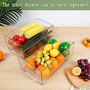 Totexil Fridge Drawers, 2 Pack Clear Stackable Pull Out Refrigerator Organizer Bins,BPA-Free Plastic Pantry Organization and Storage,Clear Storage Bins with Drawers for Kitchen Cabinet Office(X-Large)