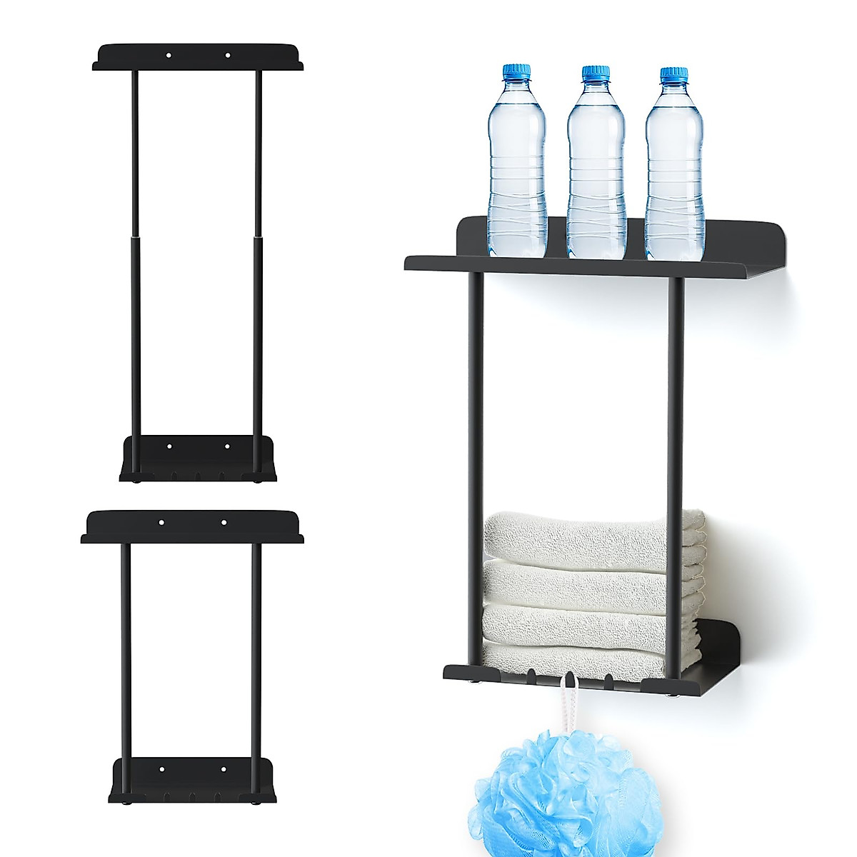 Towel Racks Towel Storage Organizer for Bathroom Wall Mounted, Adjustable Metal Towel Holder for Rolled Bath Towels, Face Towels, Hand Towels, Washcloths