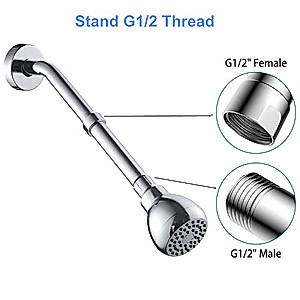 JR 4 inch 1/2" Shower Arm Extension, Shower Head Extension Arm, Shower Extender Arm - 304 Stainless Steel with Brass Connector - Polished Chrome Finish