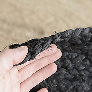 THE PIKKU INTERNATIONAL - Rug Round Natural Jute Hand Woven Braided Area Rug Beige with Black Color Border Carpet (132 x 132 Inch (11 Feet Round))