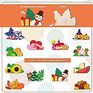 Qunclay 12 Pieces Interchangeable Truck Blank Welcome Sign Seasonal Truck Sign Red Truck Decor with Wooden Cutouts for Holiday Thanksgiving Halloween Christmas Party (Natural,Irregular Style)