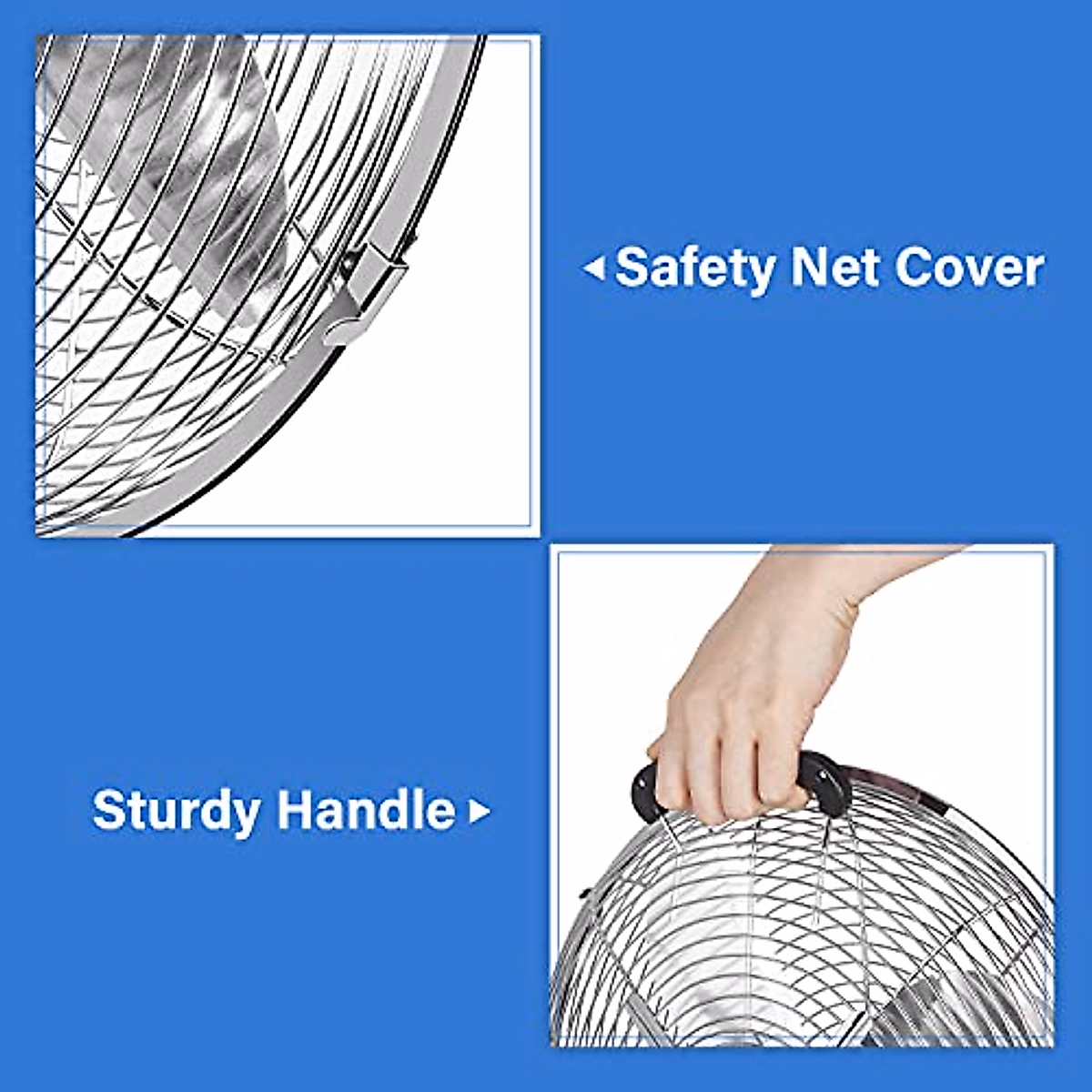 16 Inch Stand Fan, Adjustable Heights, Horizontal Ocillation 75°, 3 Settings Speeds, Low Noise, Quality Made Durable Fan, High Velocity, Heavy Duty Metal For Industrial, Commercial, Residential