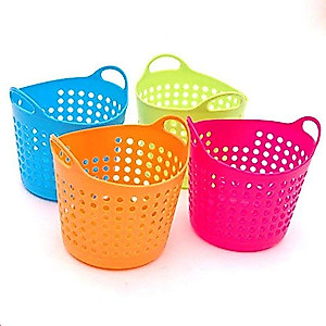 Academyus Portable Plastic Stationery Home Office Gadgets Trivial Storage Basket Organizer With Handle -Hot Pink