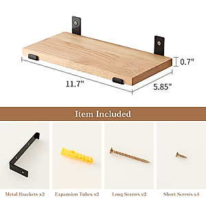 TRWISWDC Oak Floating Shelves 12 inches Floating Wood Shelf Wall Mounted with Lip Brackets for Bedroom Living Room Kitchen Bathroom Rustic Wall Storage Shelves (Upgrade Width 6")